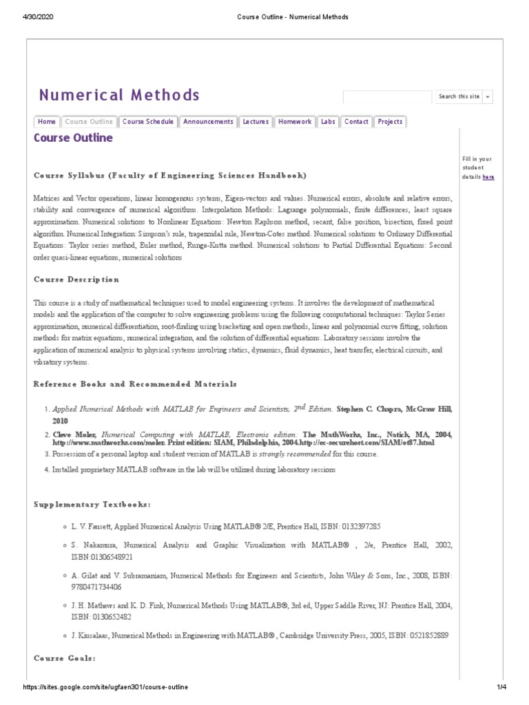 Course Outline - Numerical Methods | Download Free PDF | Numerical ...