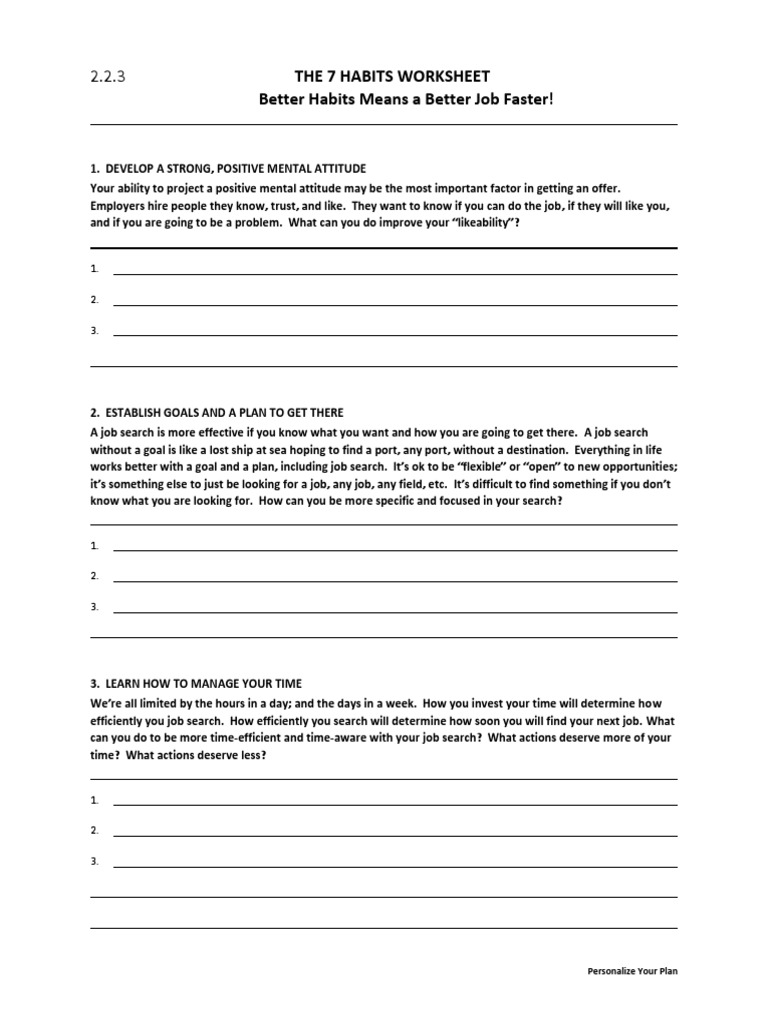 2 2 3+The+7+Habits+Worksheet | PDF | Goal | Action (Philosophy)