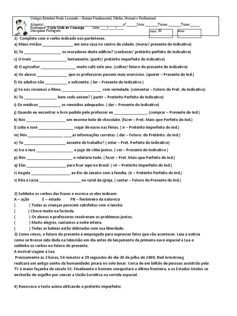 7 Ano Atividades Verbos | PDF