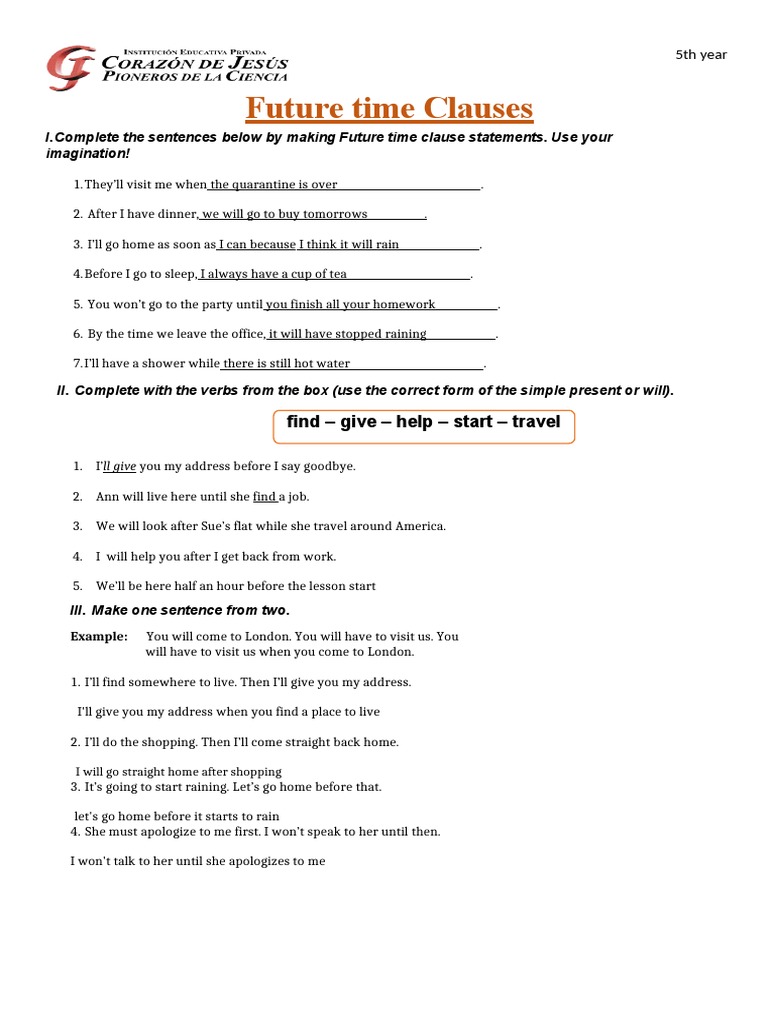 Future Time Clauses Practice | PDF | Language Arts & Discipline