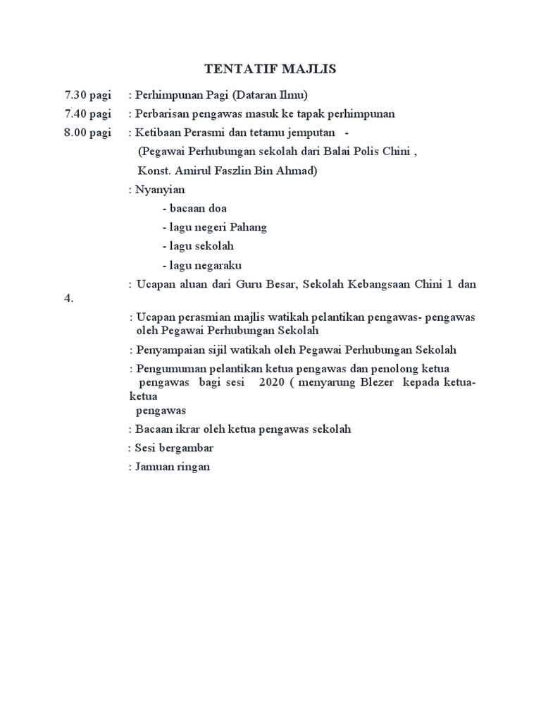 Tentatif Majlis Watikah | PDF