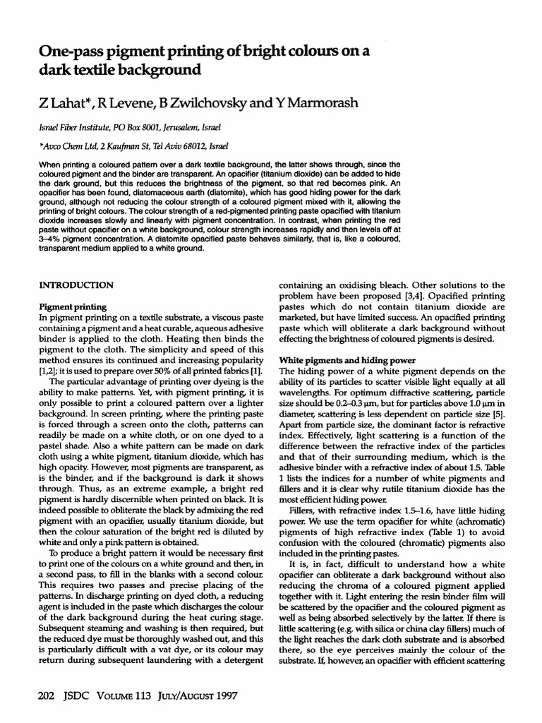 One-Pass Pigment Printing of Bright Colours On A Dark Textile ...