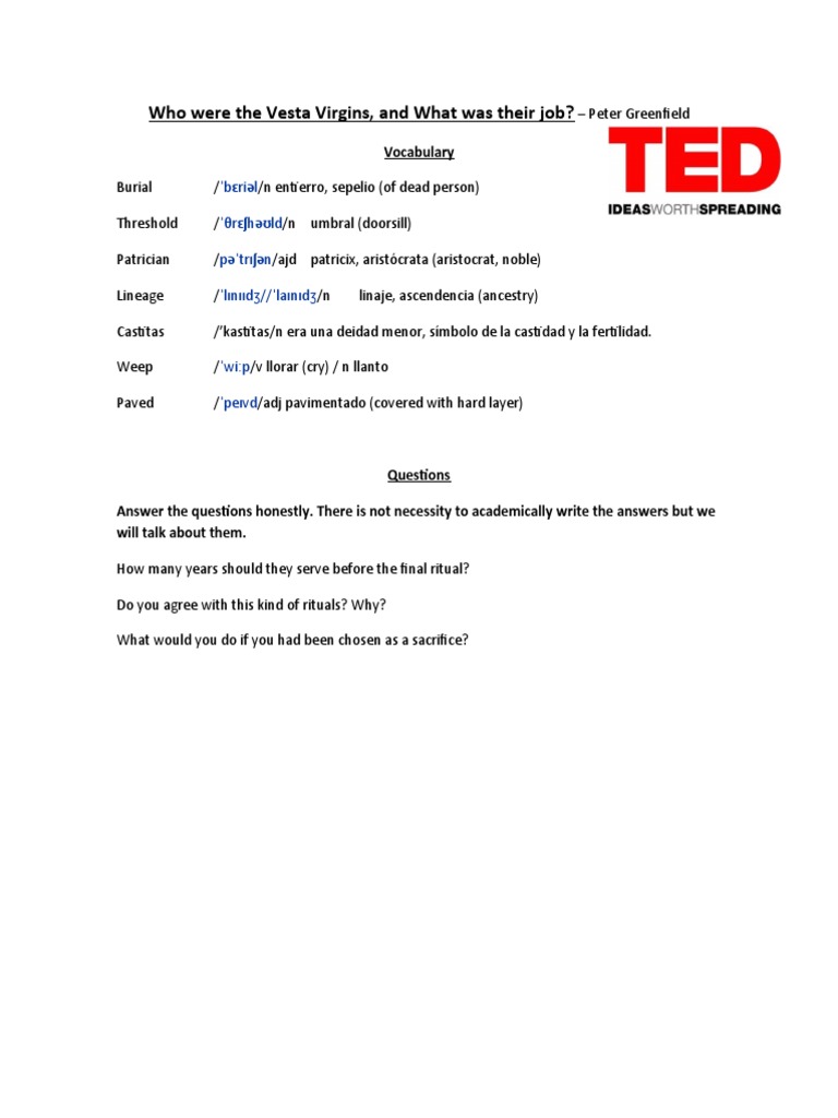 Who Were The Vesta Virgins, and What Was Their Job?: Vocabulary | PDF ...