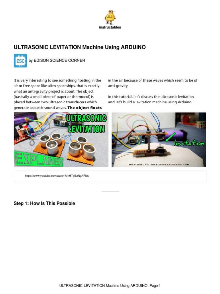 Ultrasonic Levitation Machine Using Arduino: T He Object Oat S | PDF ...