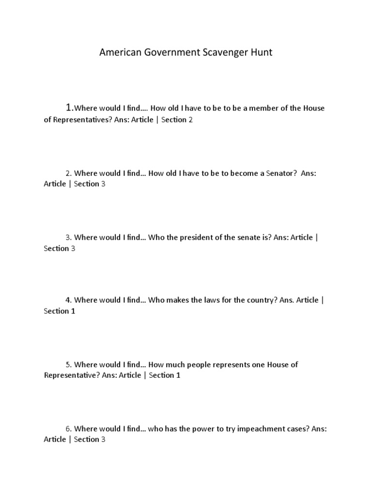 American Government Scavenger Hunt | PDF | Social Science | Law
