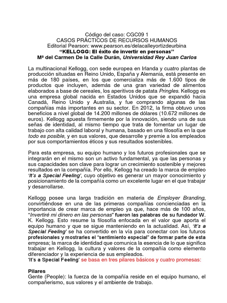 CASO KELLOG Estrategia Motivacion | PDF | Gestión de recursos humanos | Empleo