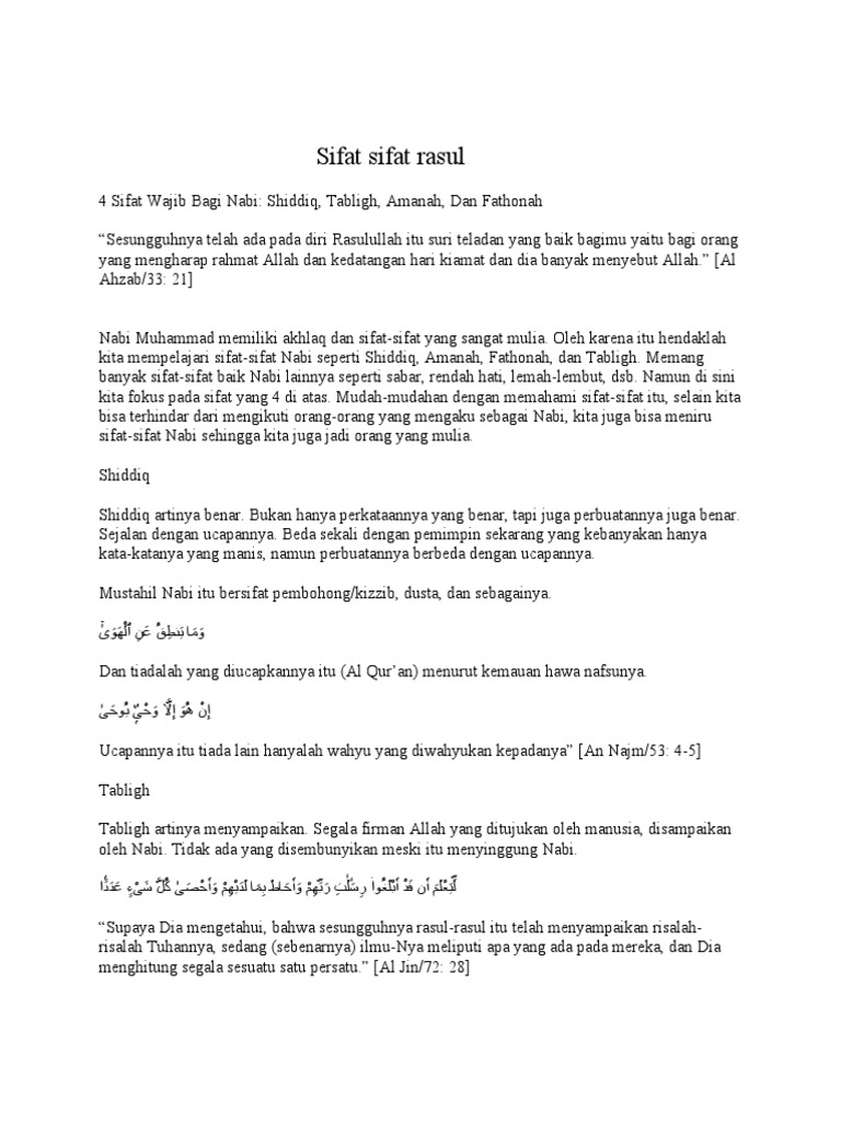 Sifat Sifat Rasul 4 Sifat | PDF