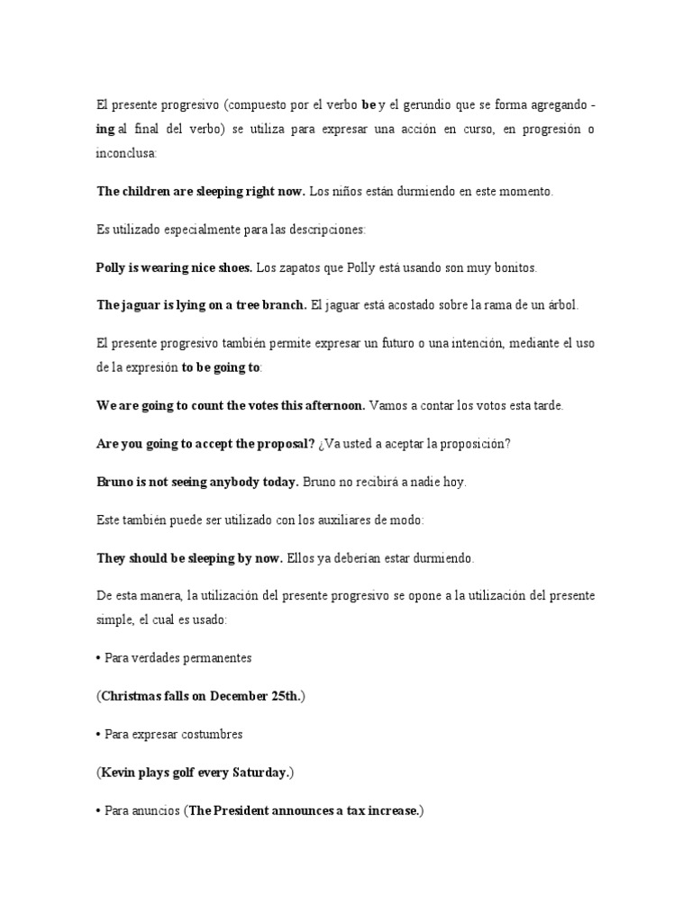 El Presente Progresivo en Ingles | PDF | Asunto (gramática) | Verbo