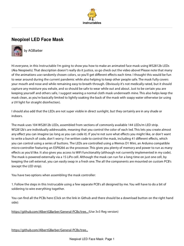 Neopixel Led Face Mask Pdf Pdf Printed Circuit Board Electrical