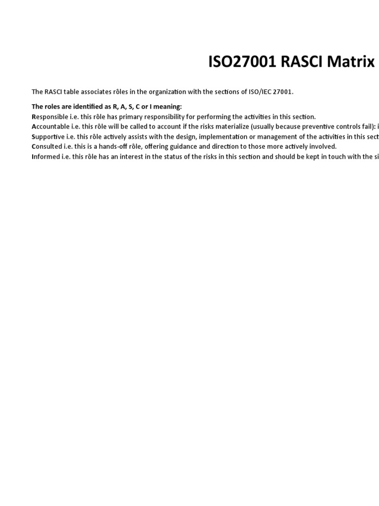 ISO27001 RASCI Matrix | PDF | Information Security | Access Control