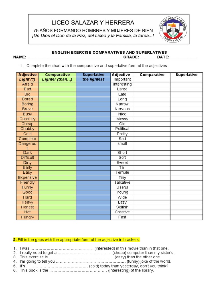 Comparatives-And-Superlatives Activity | PDF | Grammar | Language Mechanics