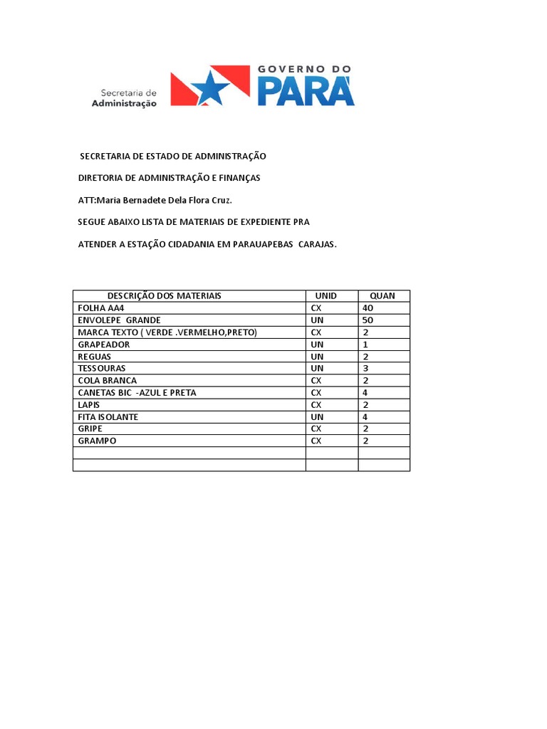 Lista de Materiais de Expediente | PDF