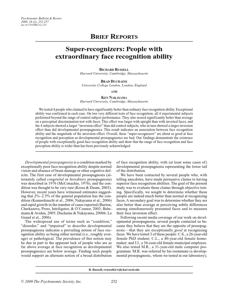B R Super-Recognizers: People With Extraordinary Face Recognition ...