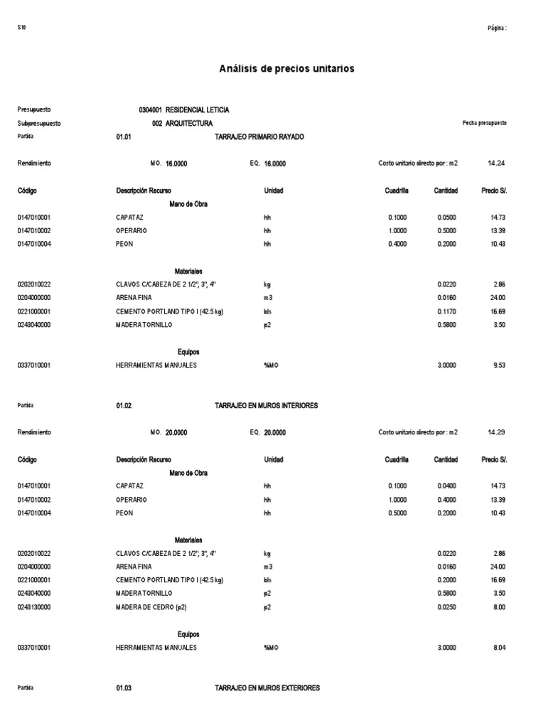 Analisissubpresupuestovarios Arquitectura | PDF | Material compuesto | edificio
