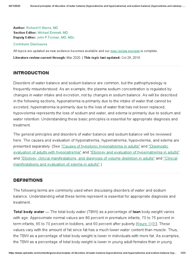General Principles of Disorders of Water Balance (Hyponatremia and ...