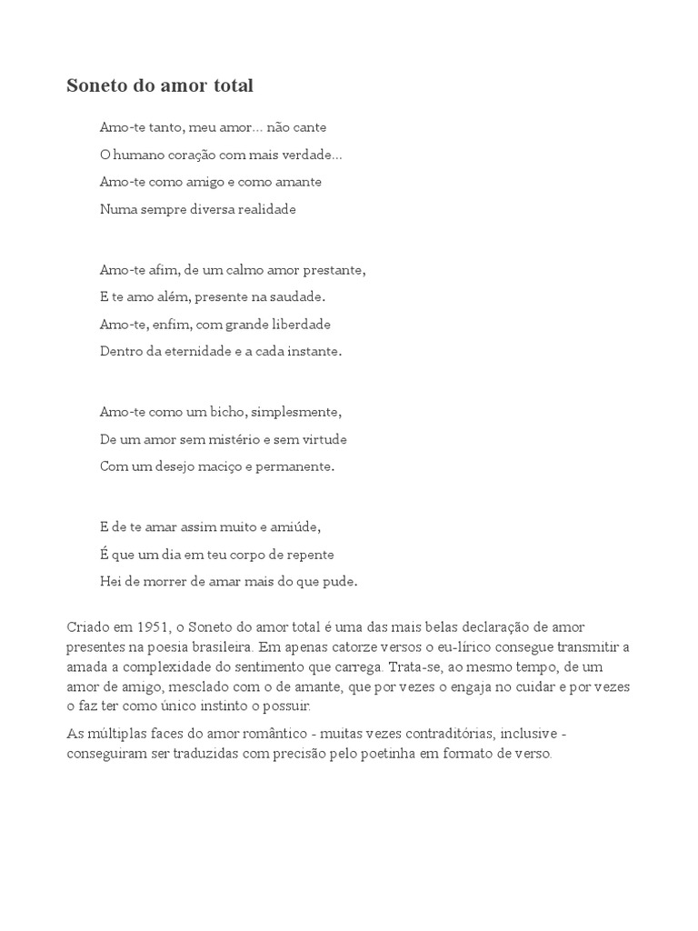 Análise Soneto Do Amor Total | PDF