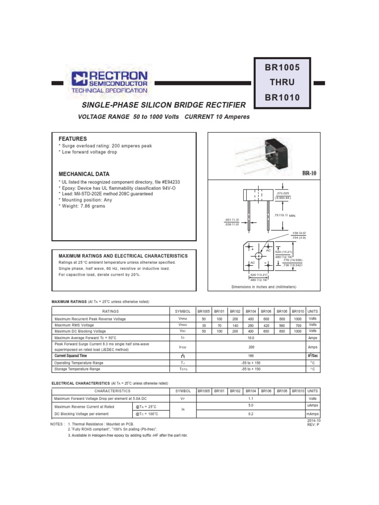 Br1010 Full Bridge Rectifier | PDF | Rectifier | Alternating Current