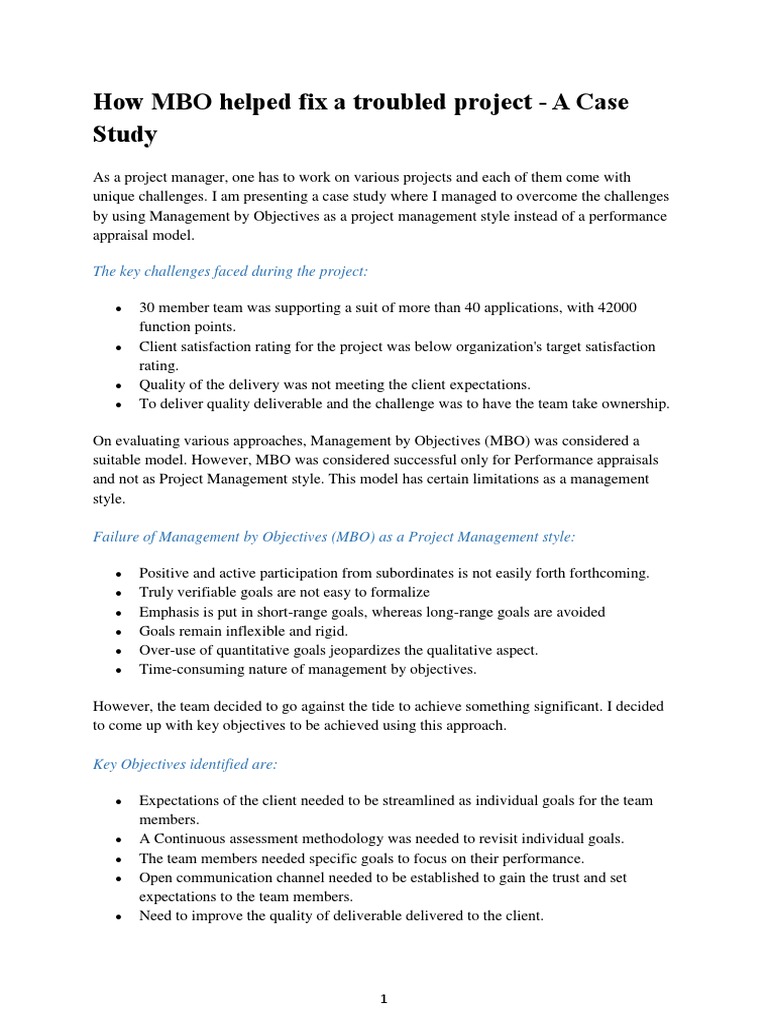 MBO - CASE - How MBO Helped Fix A Troubled Project - 4 PDF | PDF ...