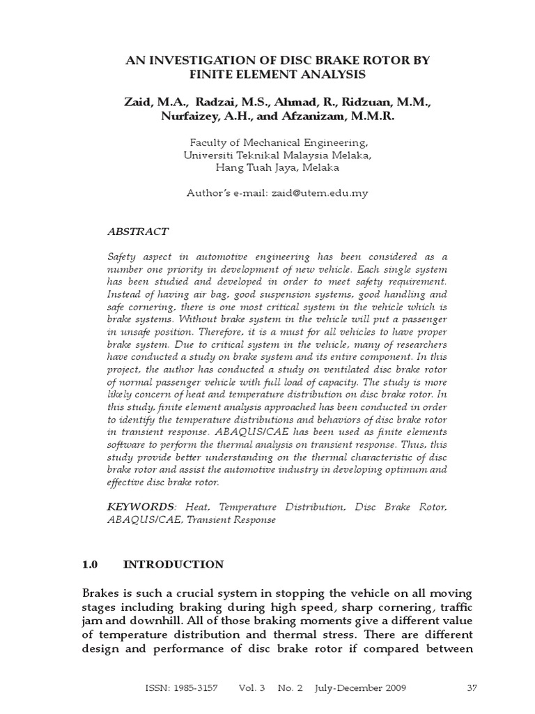 An Investigation of Disc Brake Rotor Using Fea | PDF | Brake | Heat ...