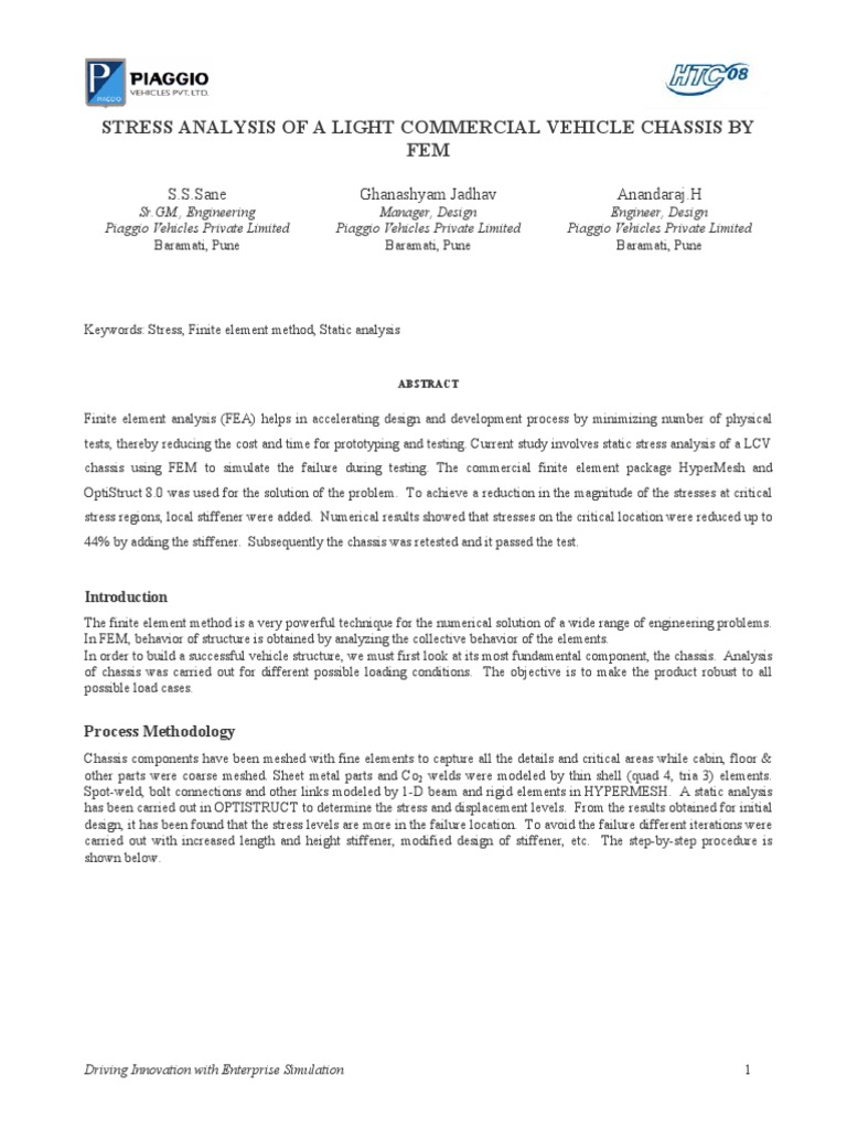 Fea-Light Commercial Vehicle Chassis | PDF | Chassis | Finite Element ...