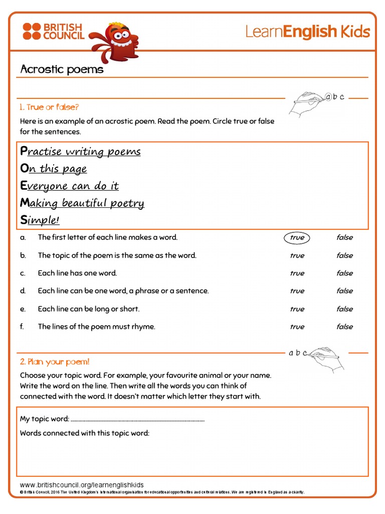 Worksheets Acrostic Poems PDF | PDF