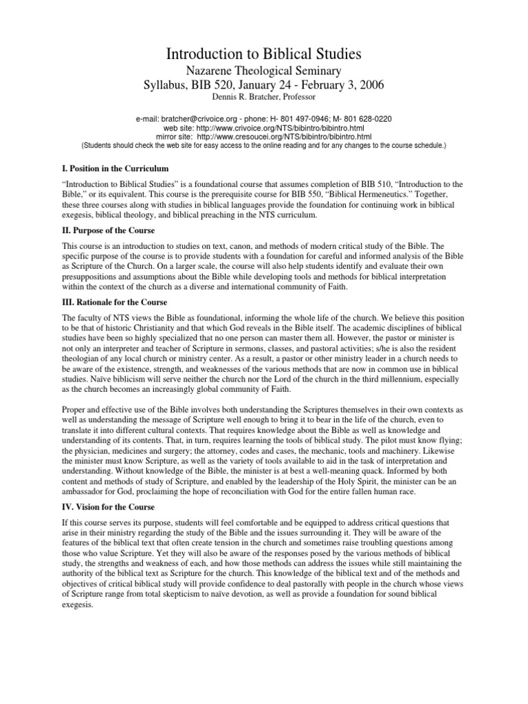 Introduction To Biblical Studies: Nazarene Theological Seminary ...