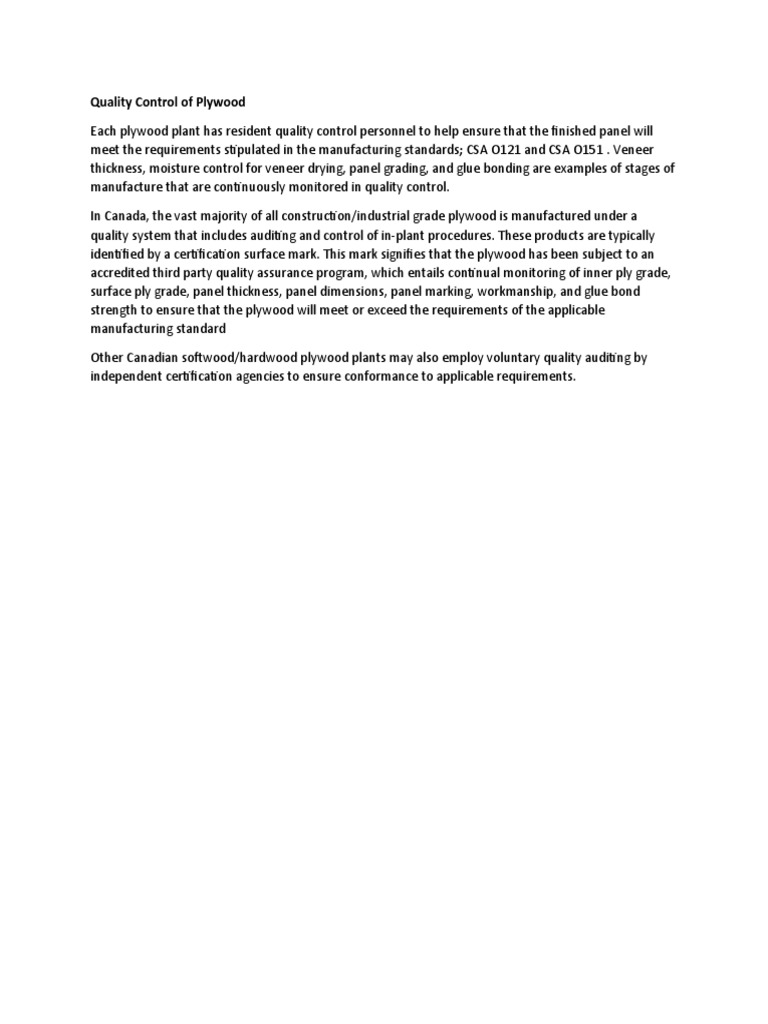 Plywood Factory Quality Control Measures | PDF | Technology & Engineering