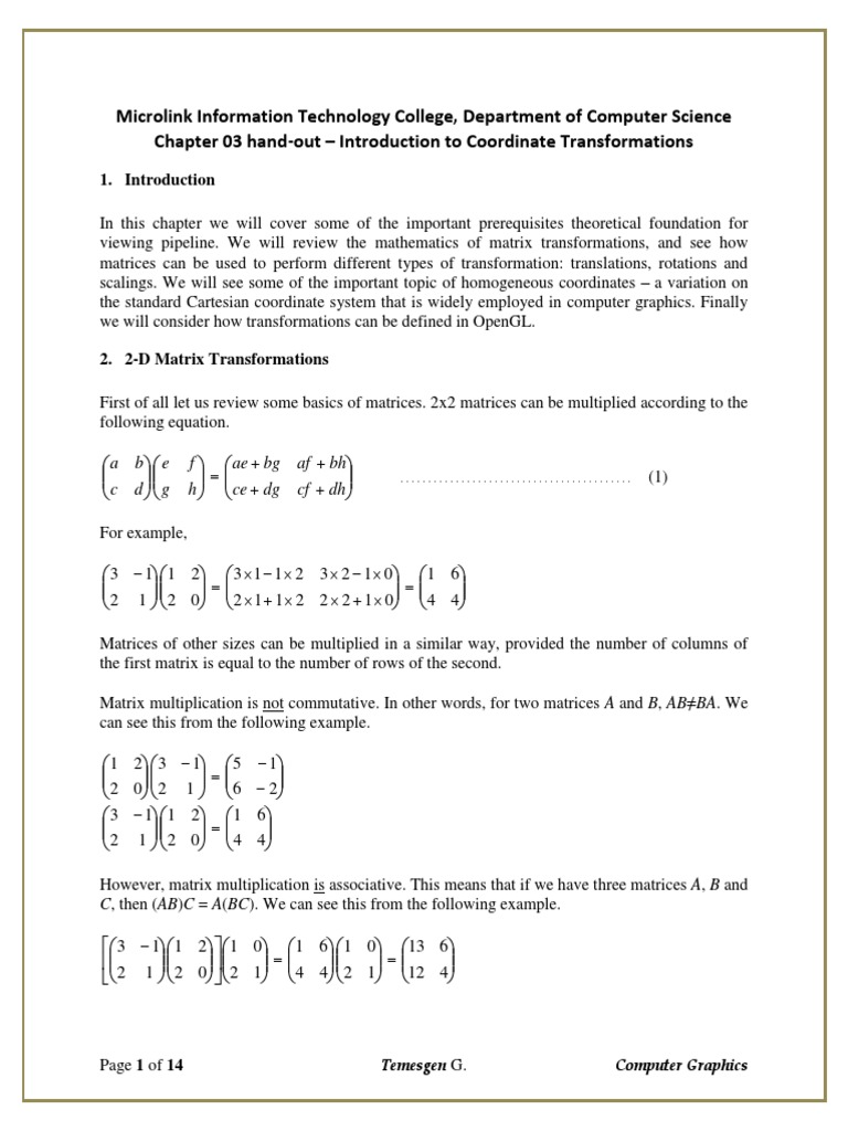 Chapter 3 Coordinate Transformations | PDF | 2 D Computer Graphics ...