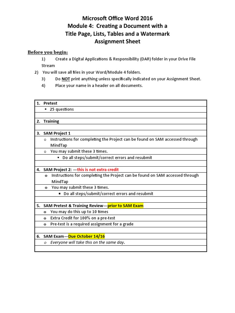 Word Module 4 Assignment Sheet | PDF