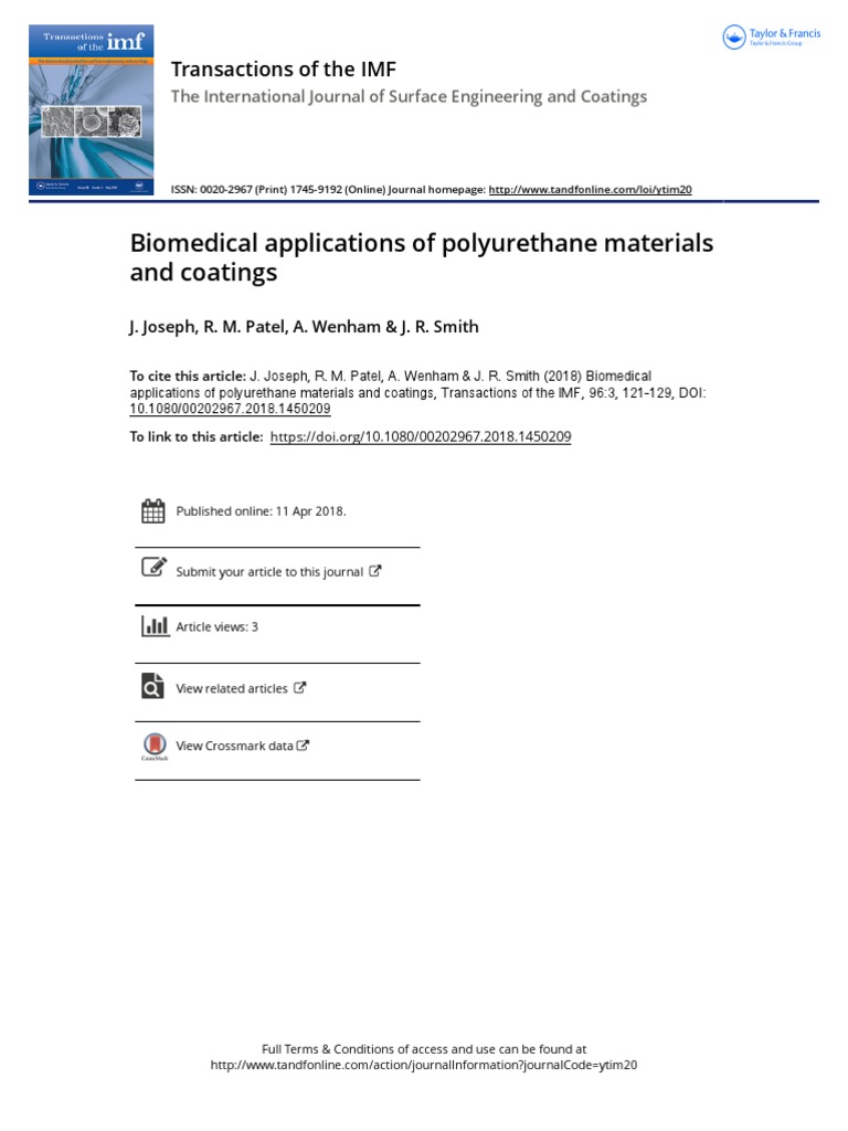 2018 Biomedical Applications of Polyurethane Materials | PDF ...