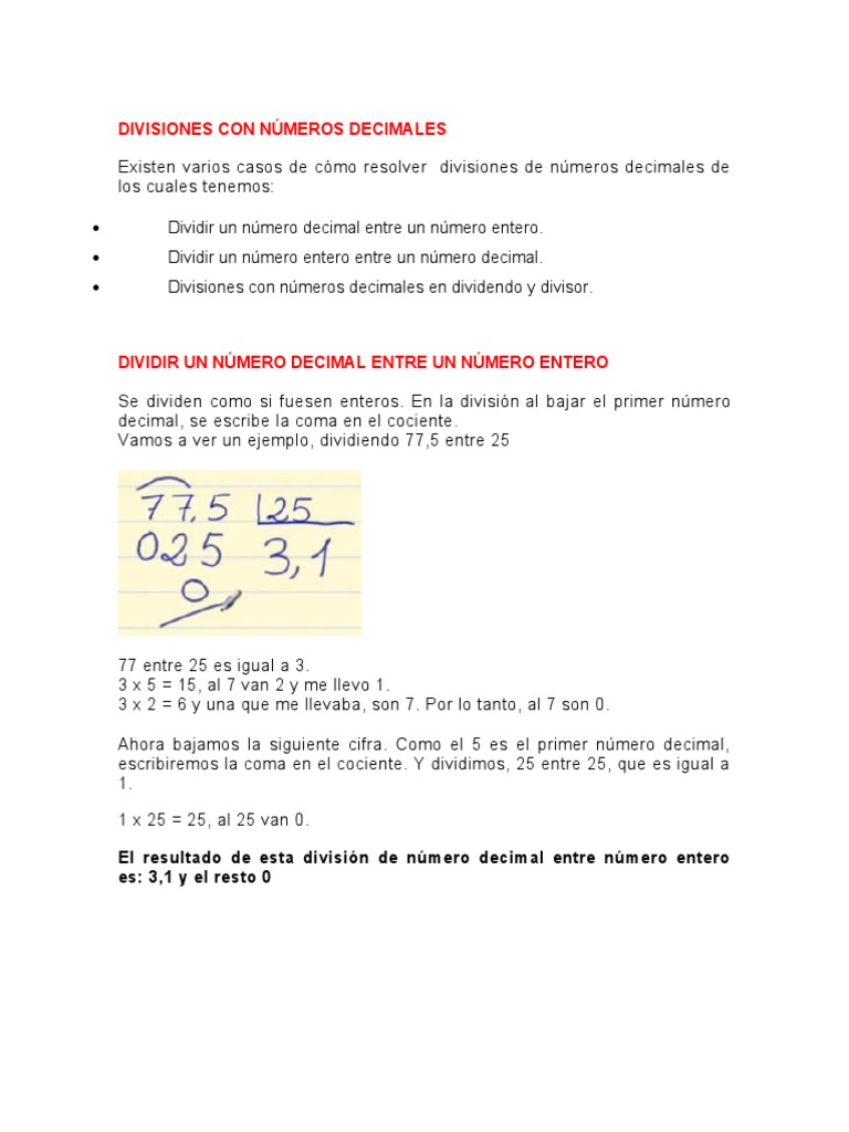 Divisiones de Numeros Decimales | PDF | División (Matemáticas) | Entero