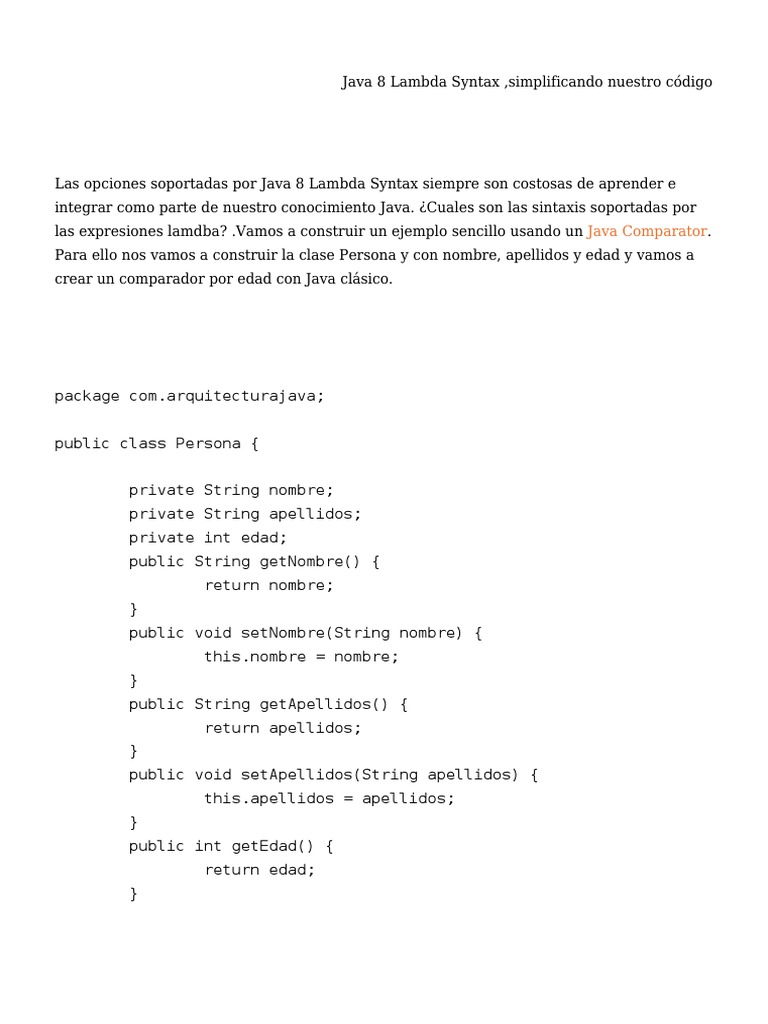 Java 8 Lambda Syntax, Simplificando Nuestro Código PDF | PDF | Java (lenguaje de programación ...