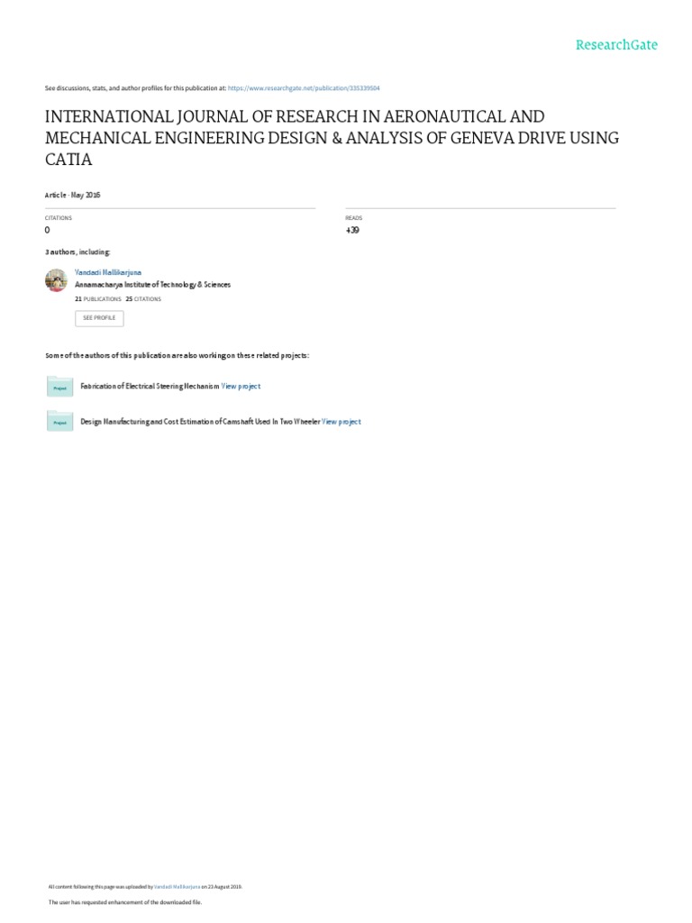 Design Analysis of Geneva Drive Using Catia | PDF | Strength Of ...