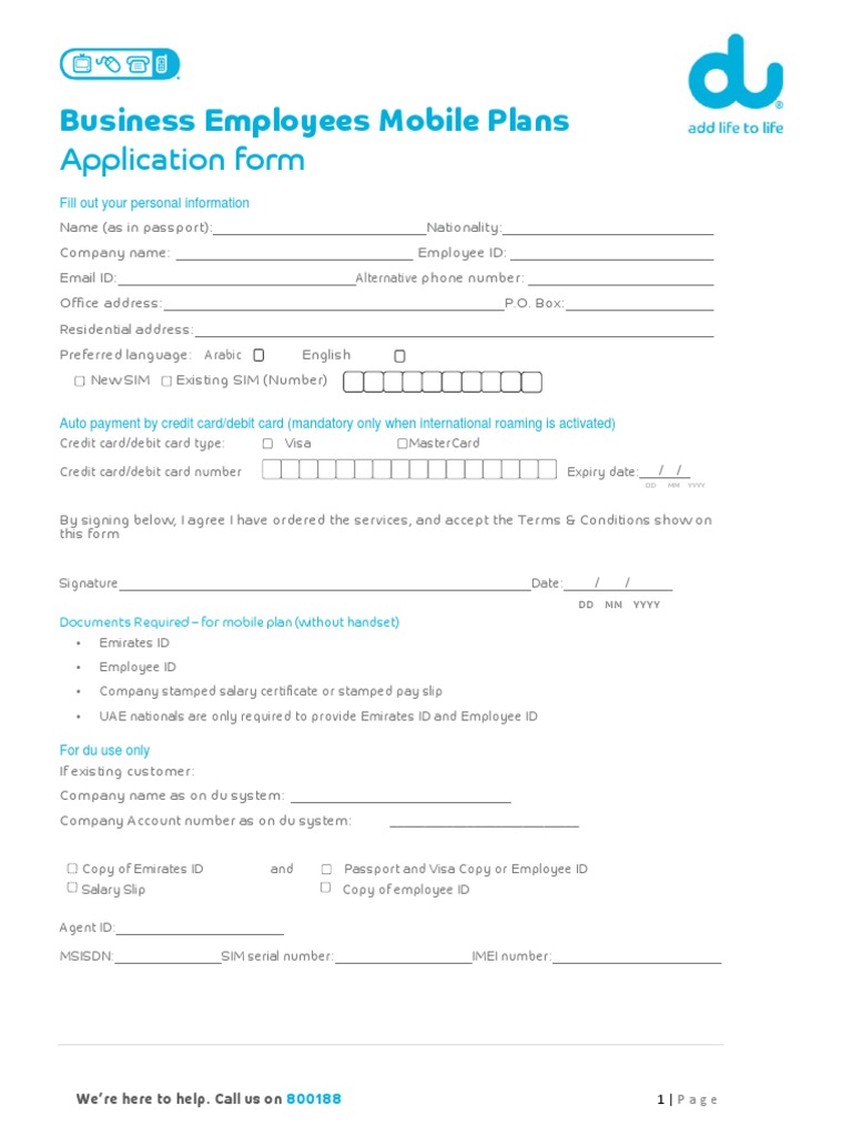 Application Form: Business Employees Mobile Plans | PDF | I Phone ...