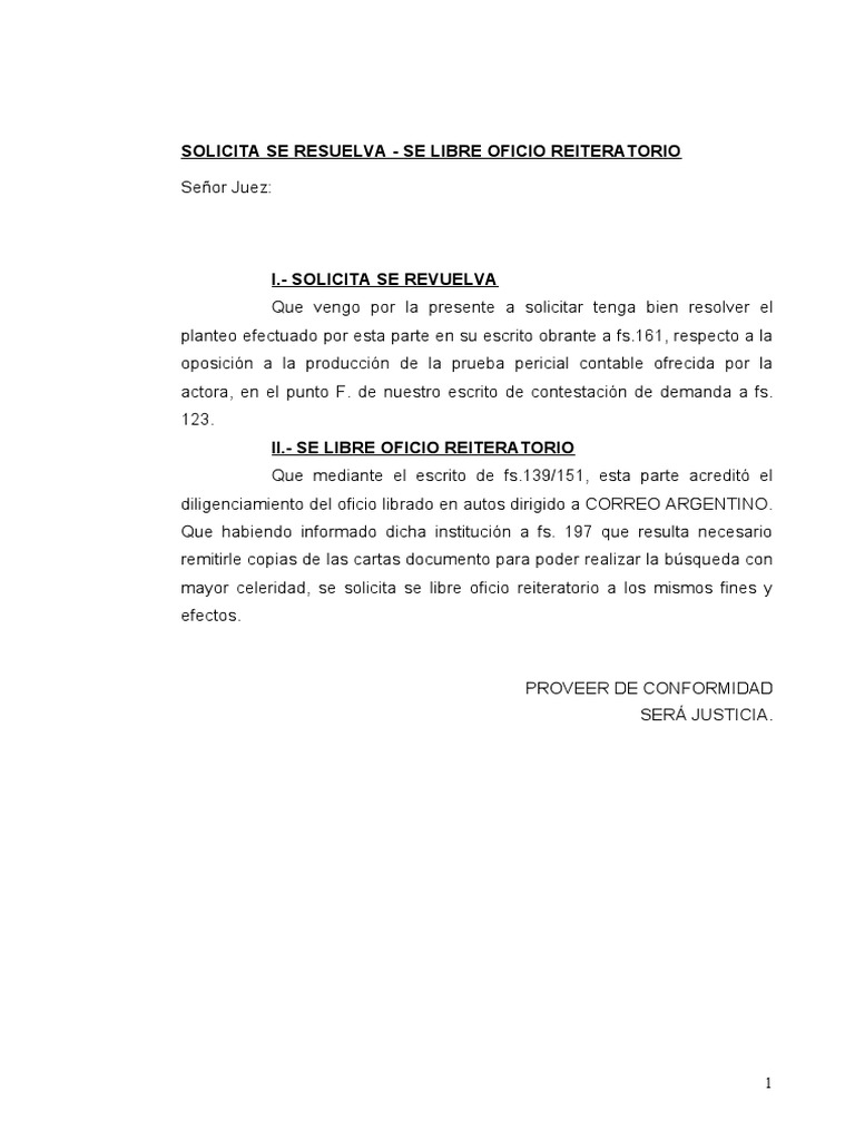 Solicita Reiteratorio Reiterat | PDF