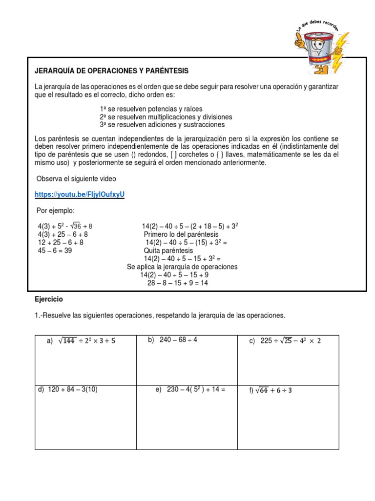 La jerarquía de operaciones y la importancia de los paréntesis | PDF ...