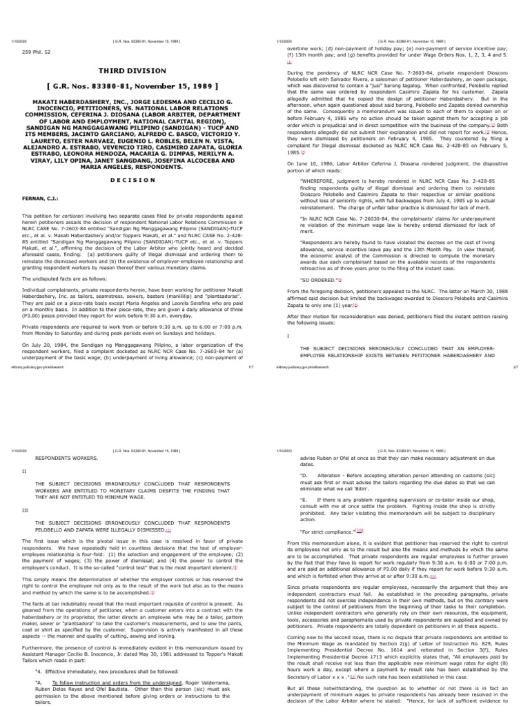NLRC Affirms Illegal Dismissal Ruling in Labor Case | PDF | Piece Work ...