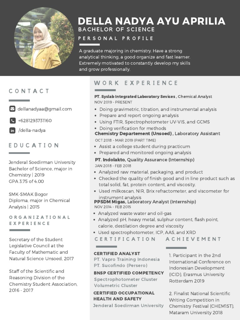 Curiculum Vitae - Della Nadya Ayu Aprilia | PDF | Chemistry | Science