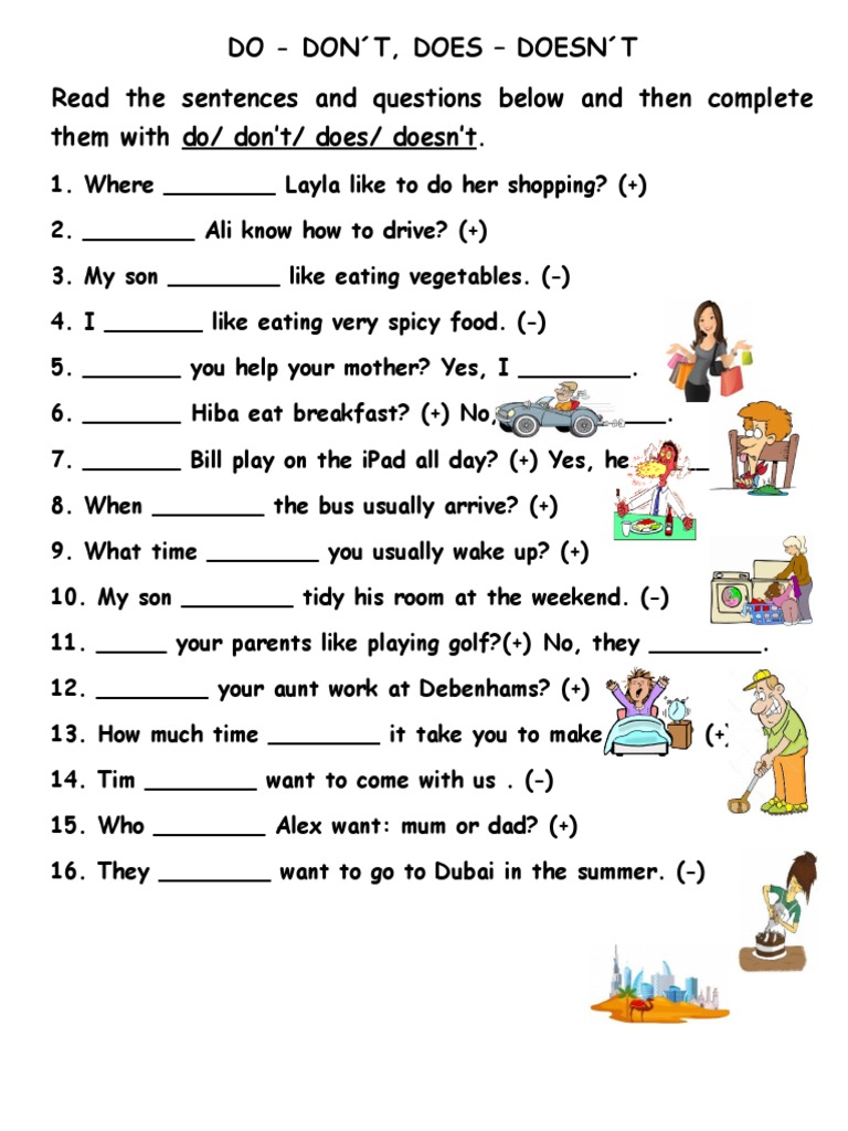 Do/Don't, Does/Doesn't Worksheet | PDF | Self-Improvement | Wellness