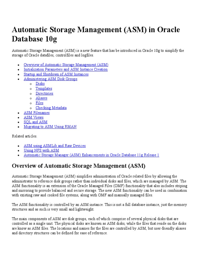 Automatic Storage Management | PDF | Data Management | Data