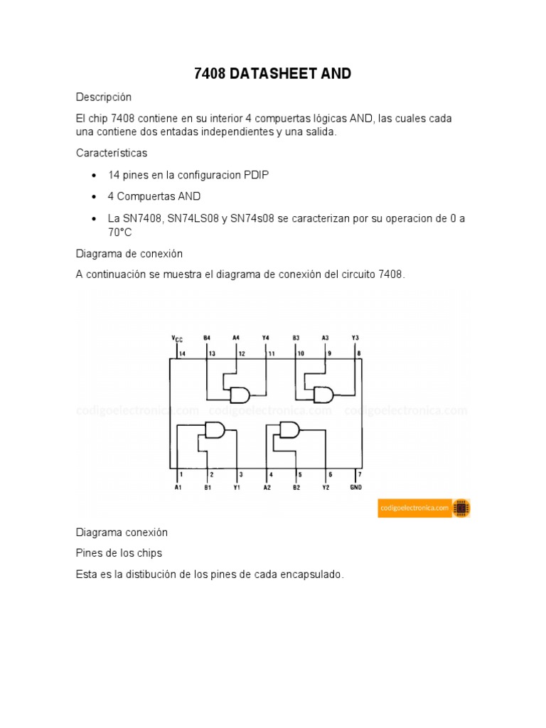 7408 Datasheet and | PDF | Puerta lógica | Introducciones relacionadas con la computadora