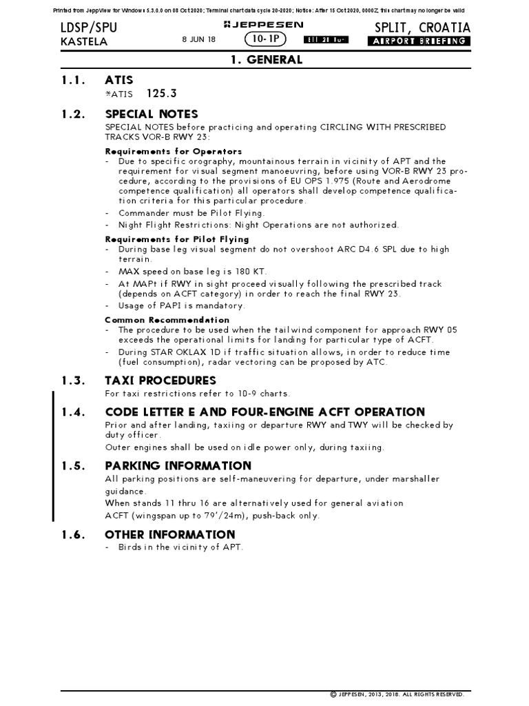 Pilot Briefing for Split Airport | PDF | Air Traffic Control ...