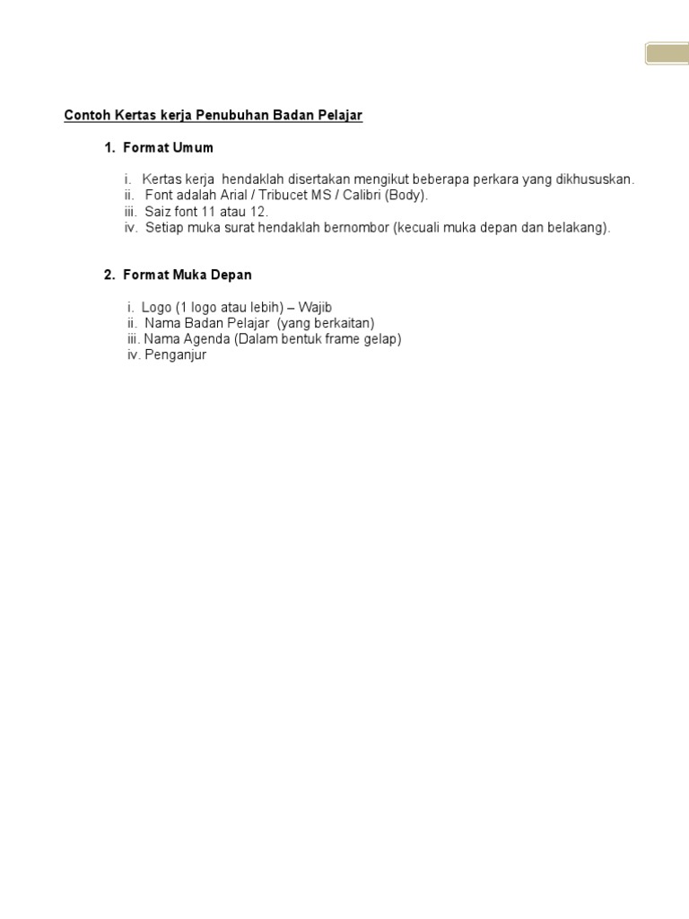 Garis Panduan - Contoh Kertas Kerja Penubuhan Persatuan | PDF