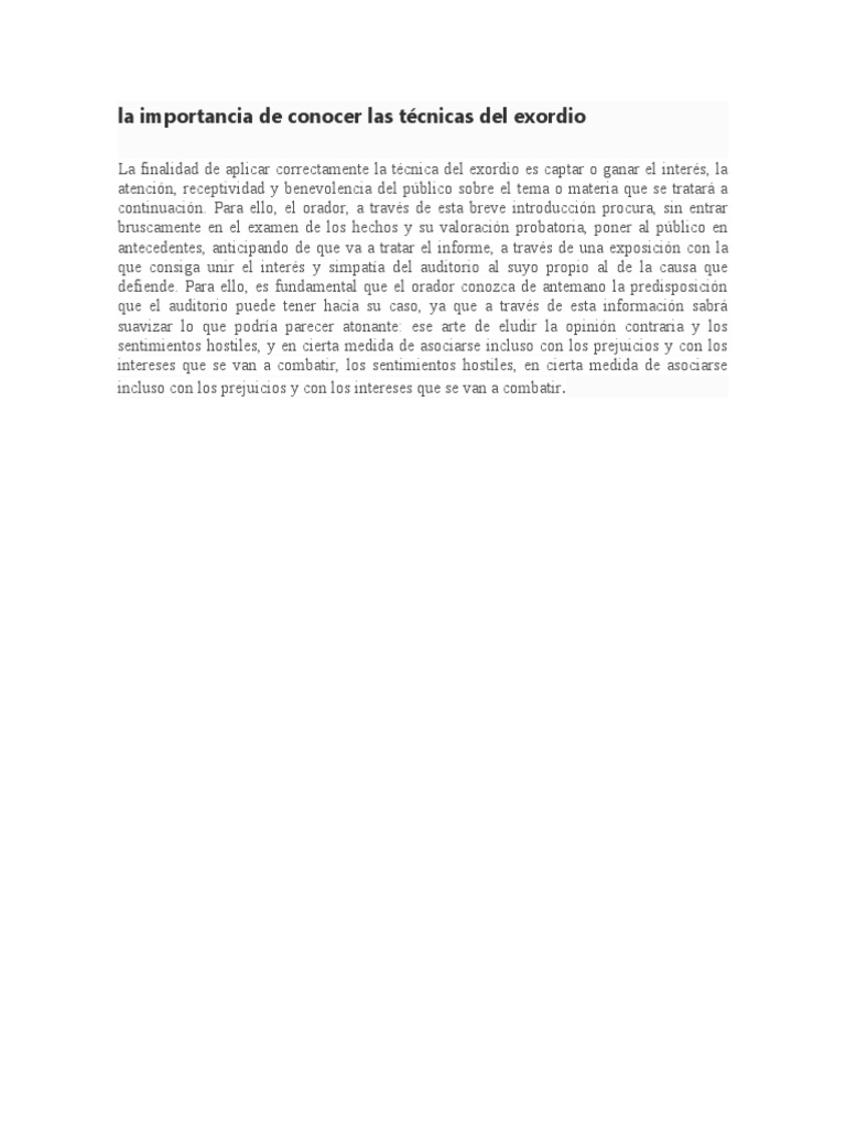 La Importancia de Conocer Las Técnicas Del Exordio | PDF