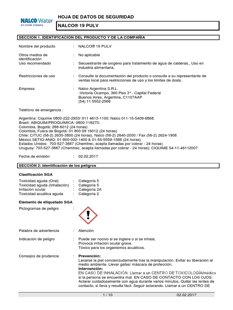 Nalco 19 Pulv (GHS) | PDF | Reciclaje | Agua