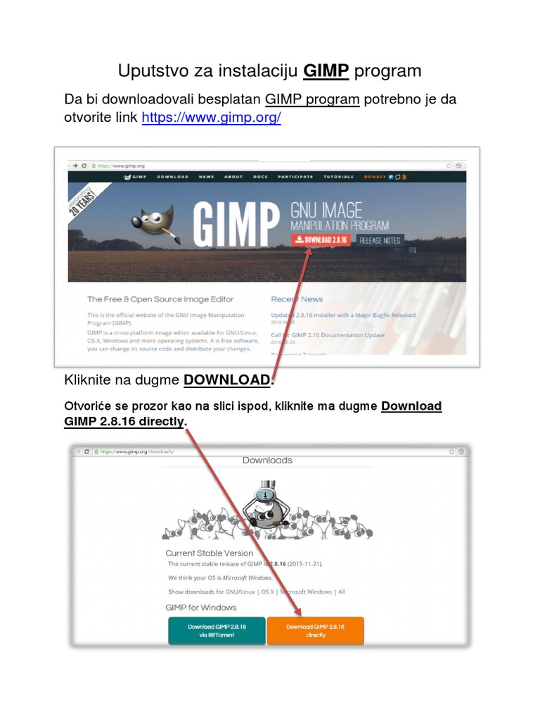 Uputstvo Za Instalaciju GIMP Programa PDF | PDF