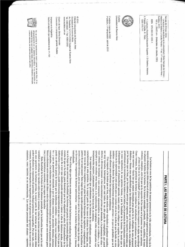 Arnoux Di Stefano Y Pereira 2010 La Lectura Y La Escritura En La