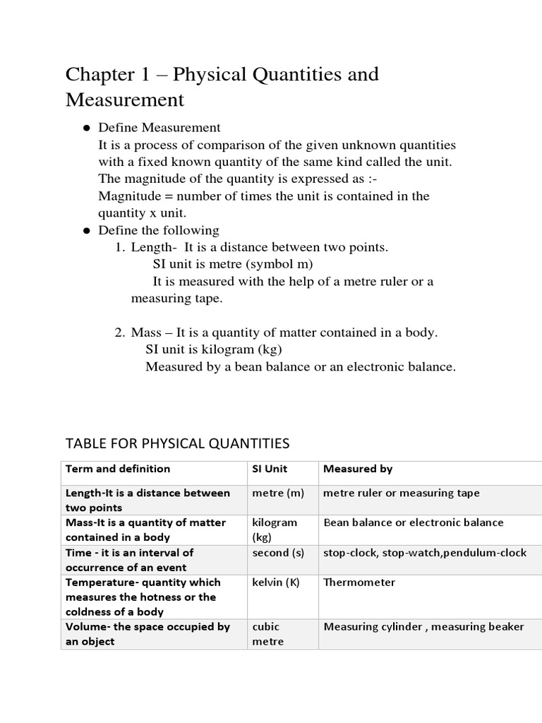 Class 7 Physical Quantities Overview | PDF | Litre | Volume