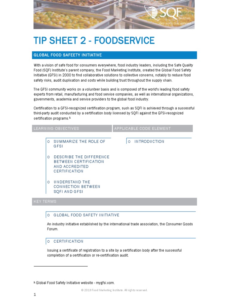 Tip Sheet 2 - Foodservice: Global Food Safeety Initiative | PDF ...
