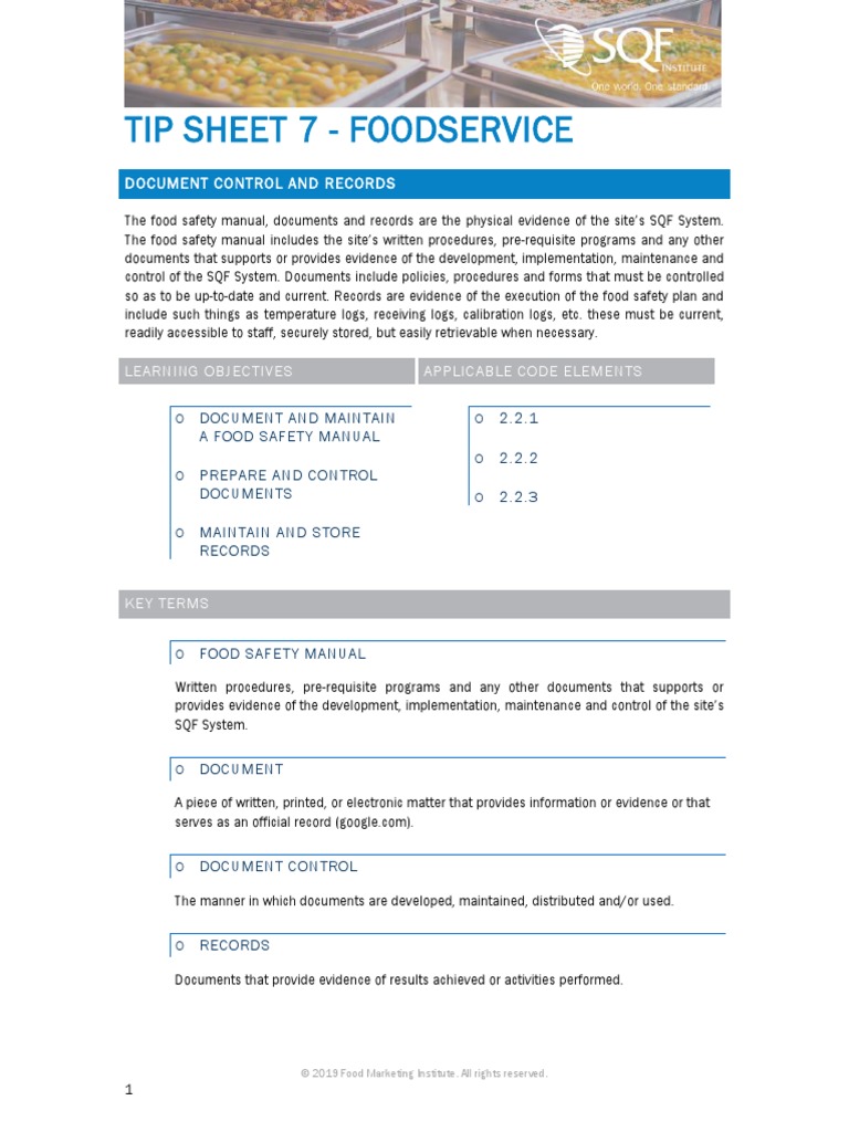 Tip Sheet 7 - Foodservice: Document Control and Records | PDF | Food ...